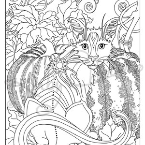 AUTUMN CAT Downloadable Printable Adult Coloring Page PDF, Ruby Charm ...