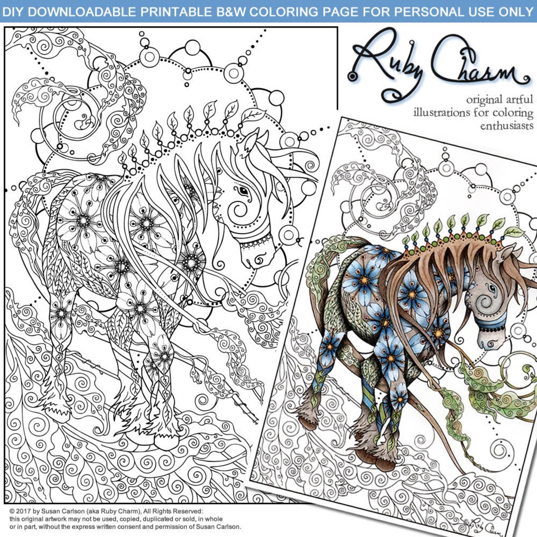 Coloring Page: HORSE DIY Download & Print, Ruby Charm Artful ...