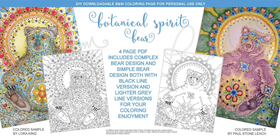 Botanical Spirit Bear: Downloadable PDF Coloring Page by Ruby Charm ...