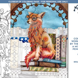 Fox in the Library Downloadabe PDF by Rubycharmcolors: Print and Color ...