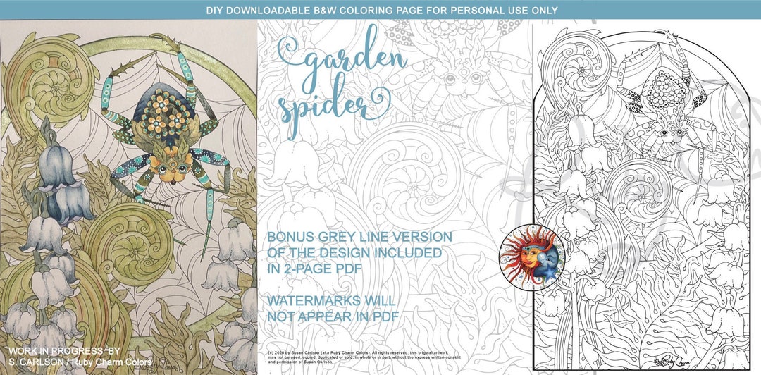 Garden Spider: Downloadable Printable PDF Coloring Page by Ruby Charm ...
