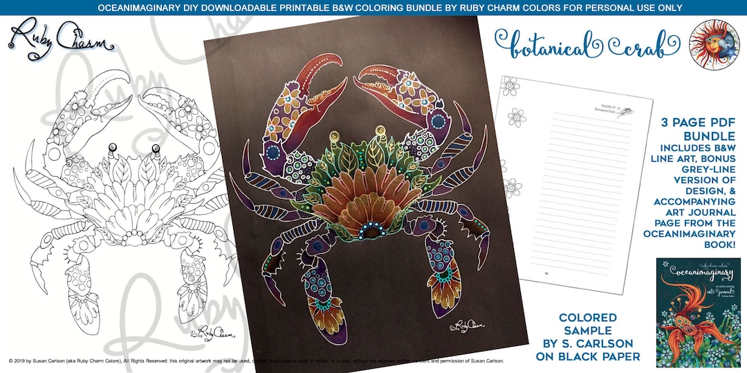Oceanimaginary Botanical Crab: Downloadable PDF BUNDLE by Ruby Charm ...