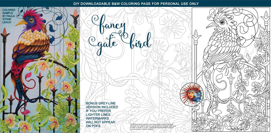 Fancy Gate Bird: Downloadable PDF Coloring Page, Print, Color, Adult ...