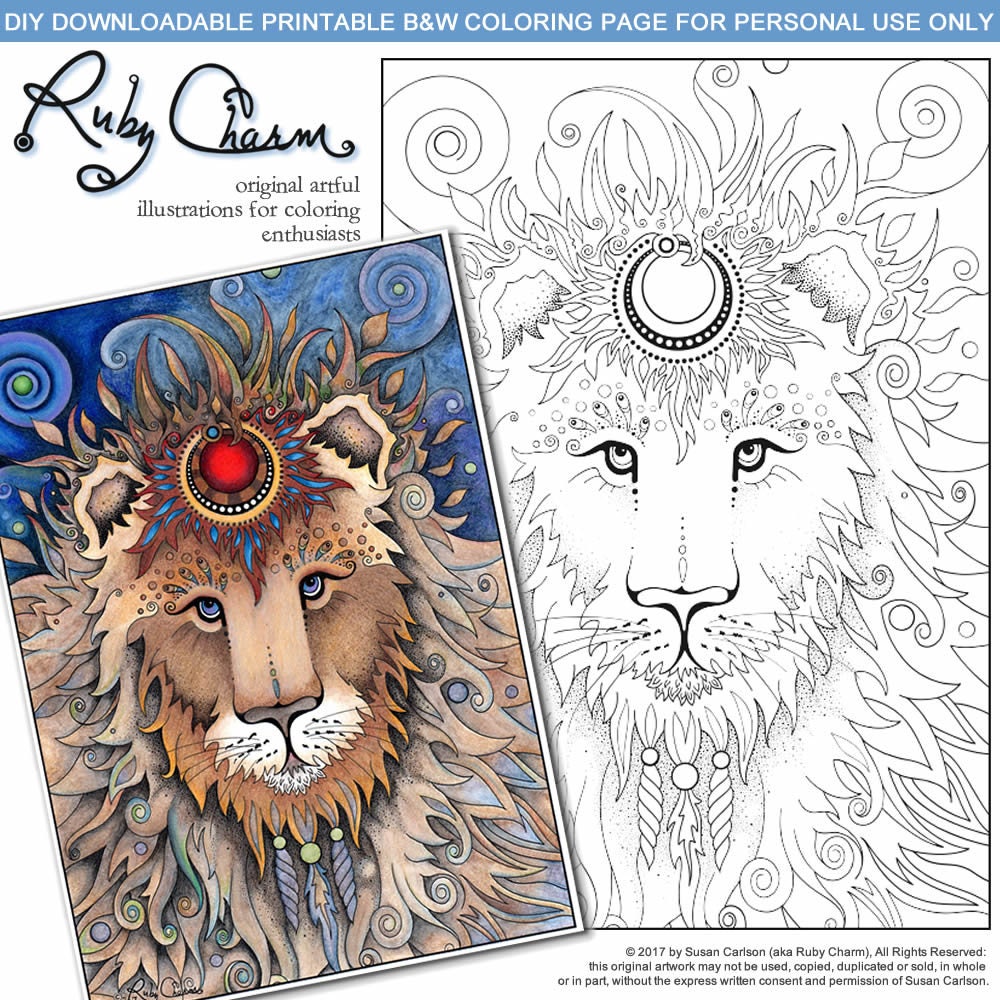 LION Downloadable Printable Adult Coloring PDF Page Ruby | Etsy