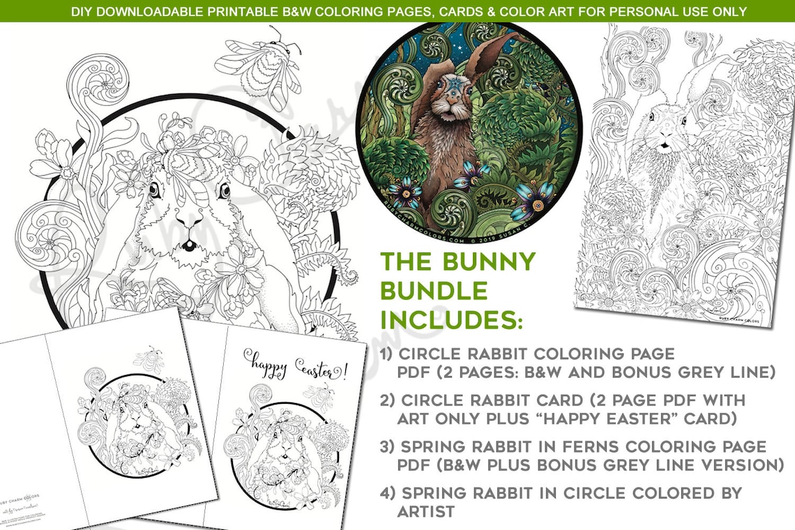 BUNNY BUNDLE: Downloadable Printable PDF Coloring Pages | Etsy