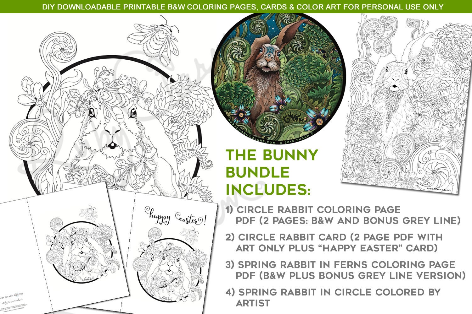 BUNNY BUNDLE: Downloadable Printable PDF Coloring Pages - Etsy