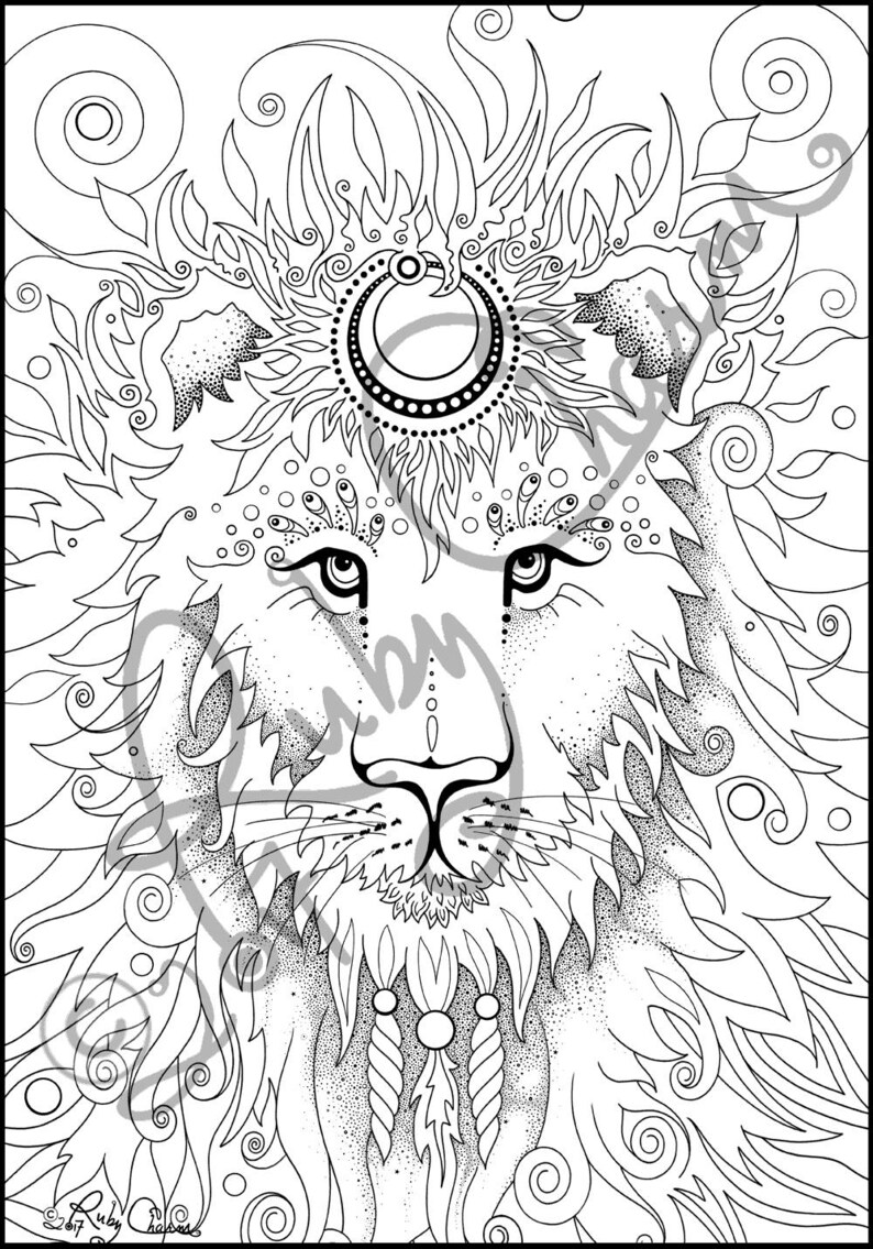 LION Downloadable Printable Adult Coloring PDF Page, Ruby Charm Colors ...