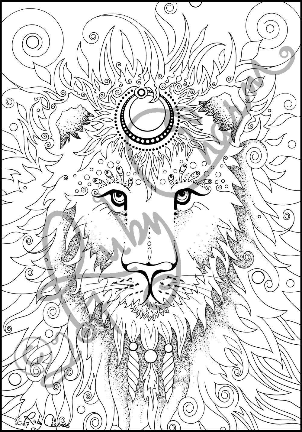 LION Downloadable Printable Adult Coloring PDF Page Ruby | Etsy