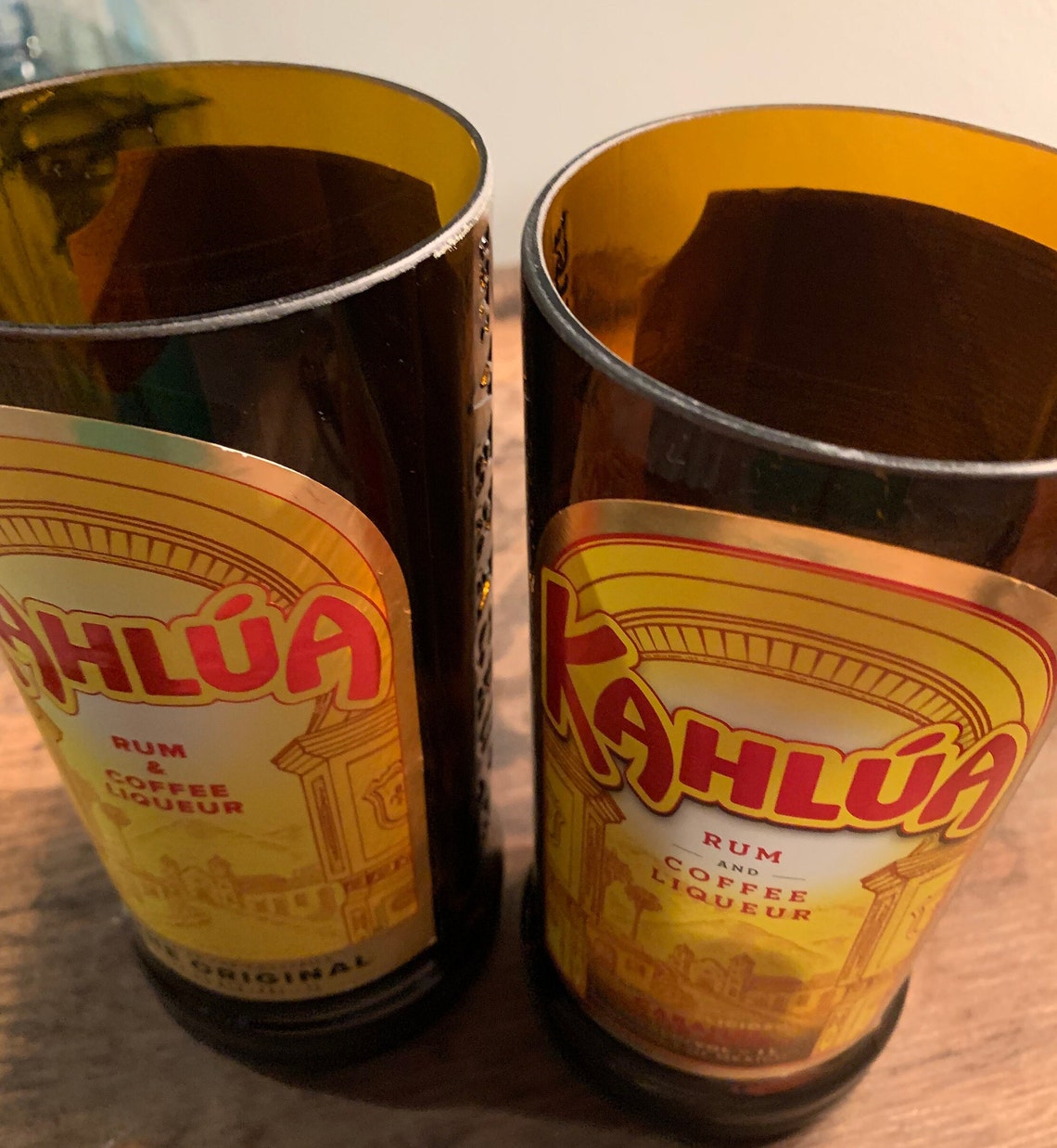 Kahlua Rum & Coffee Liqueur Cut Bottle Drinking Glasses, Set of Two - Etsy