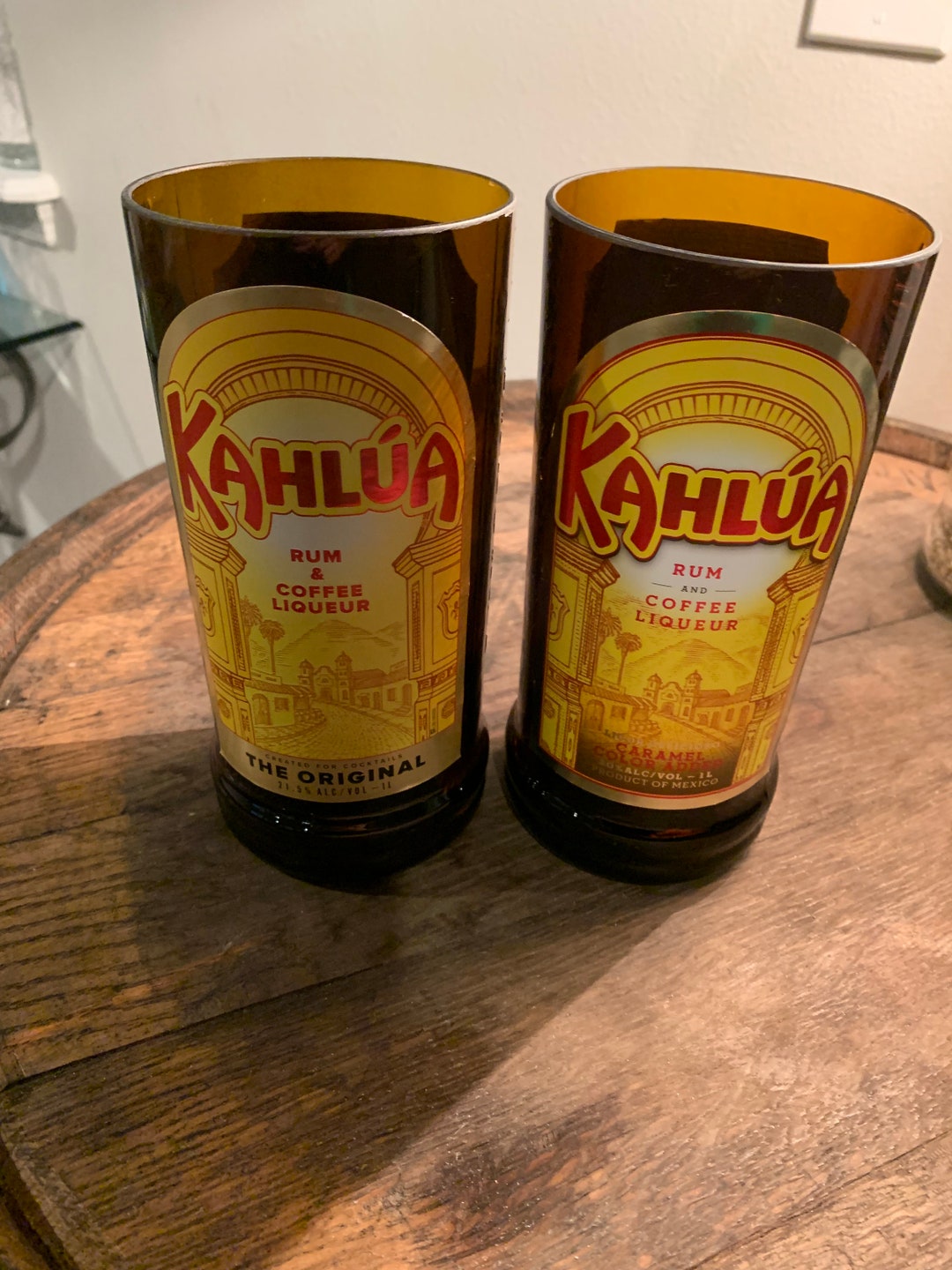 Kahlua Rum & Coffee Liqueur Cut Bottle Drinking Glasses, Set of Two - Etsy