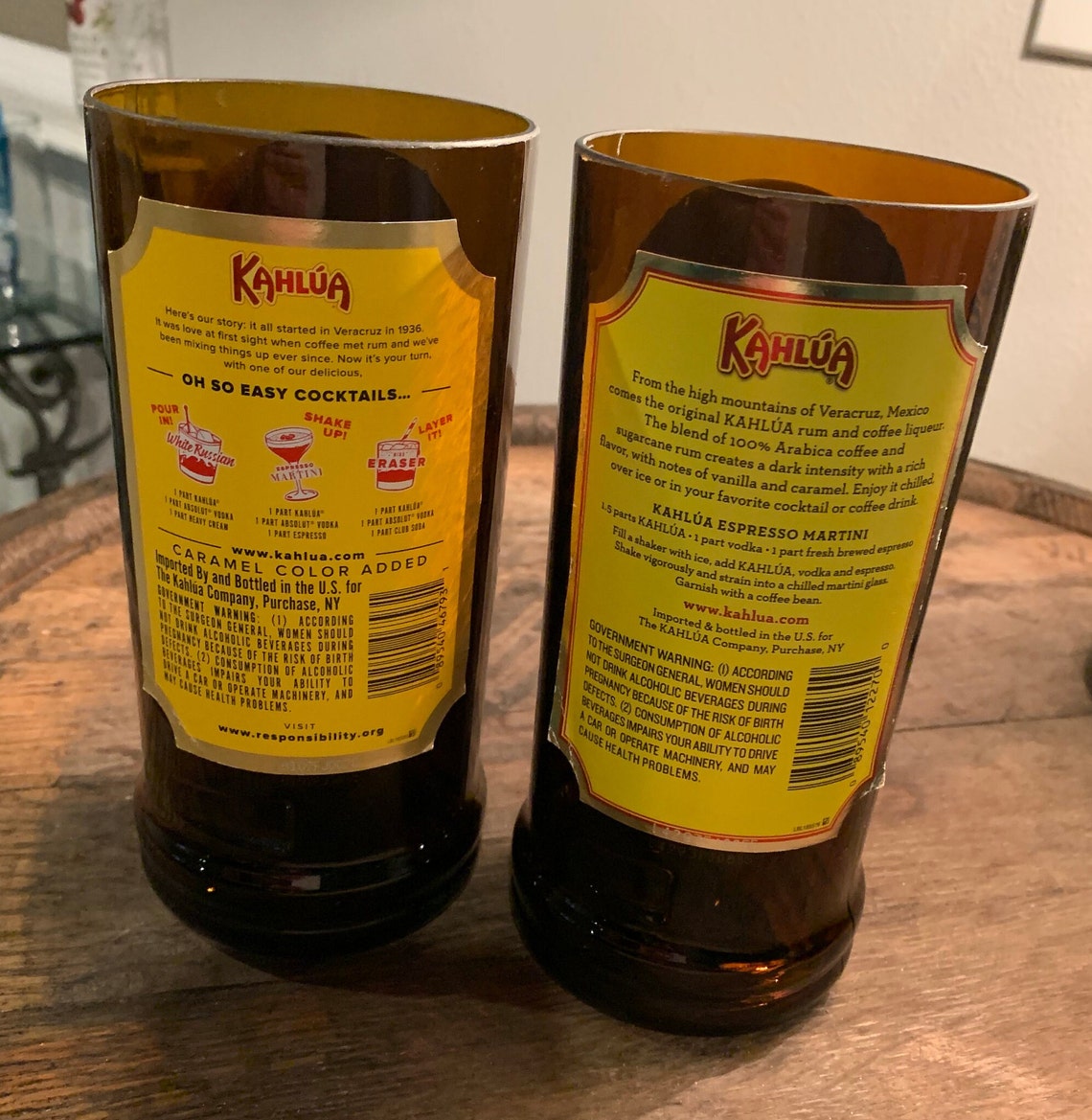 Kahlua Rum & Coffee Liqueur Cut Bottle Drinking Glasses, Set of Two - Etsy