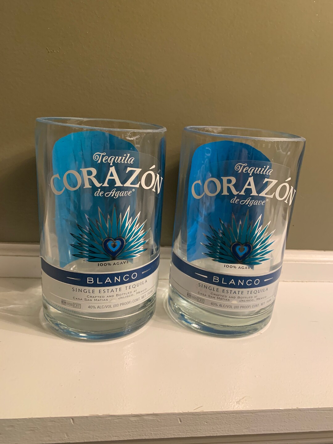 Corazon Tequila De Agave Cut Bottle Drinking Glasses, Set of Two - Etsy