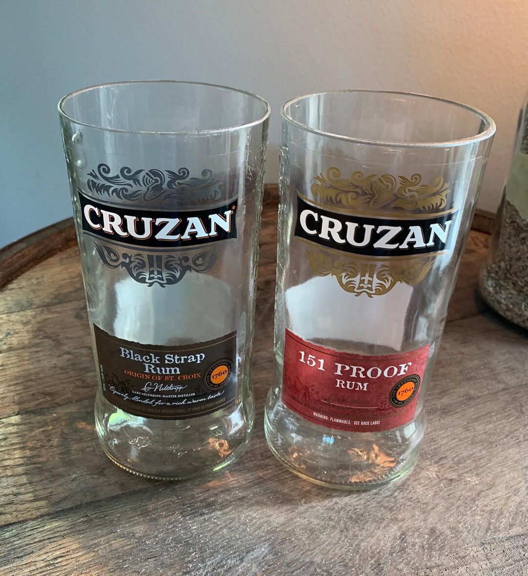 Cruzan Black Strap and 151 Proof Rum Cut Bottle Drinking Glasses, Set ...