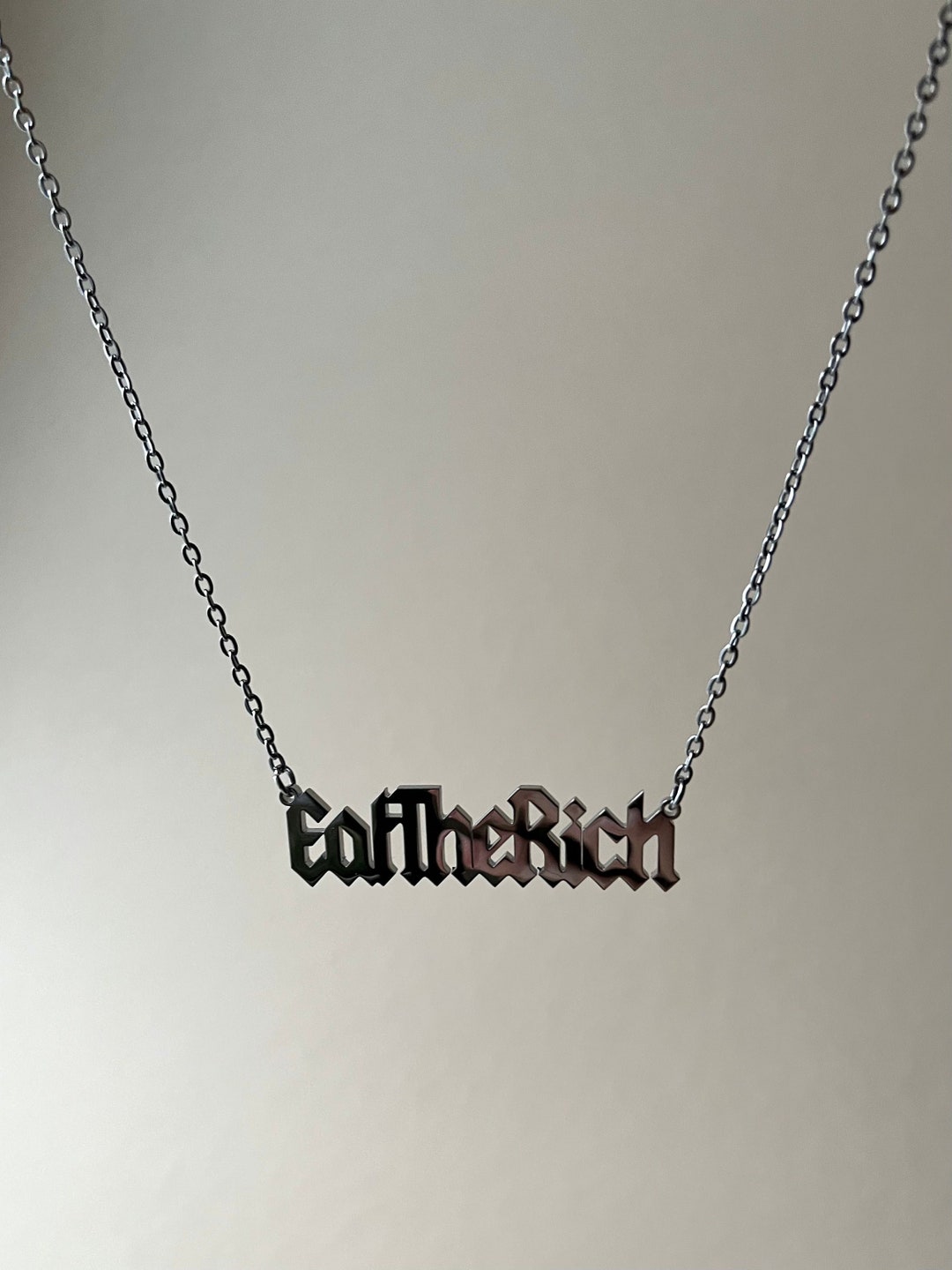 Stainless Steel Eat the Rich Word Slogan Necklace, Statement Jewelry ...