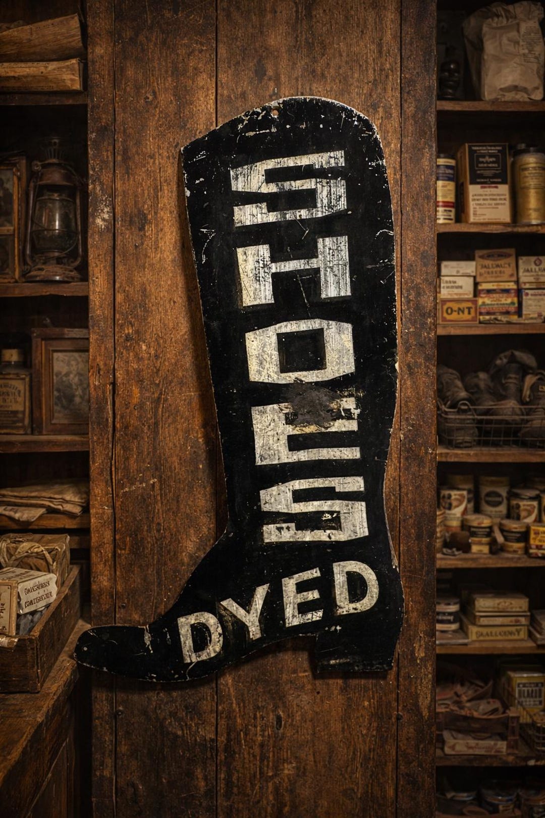 Antique Shoe Store Sign – Folk Art Boot Cutout, Hand-painted Mercantile ...