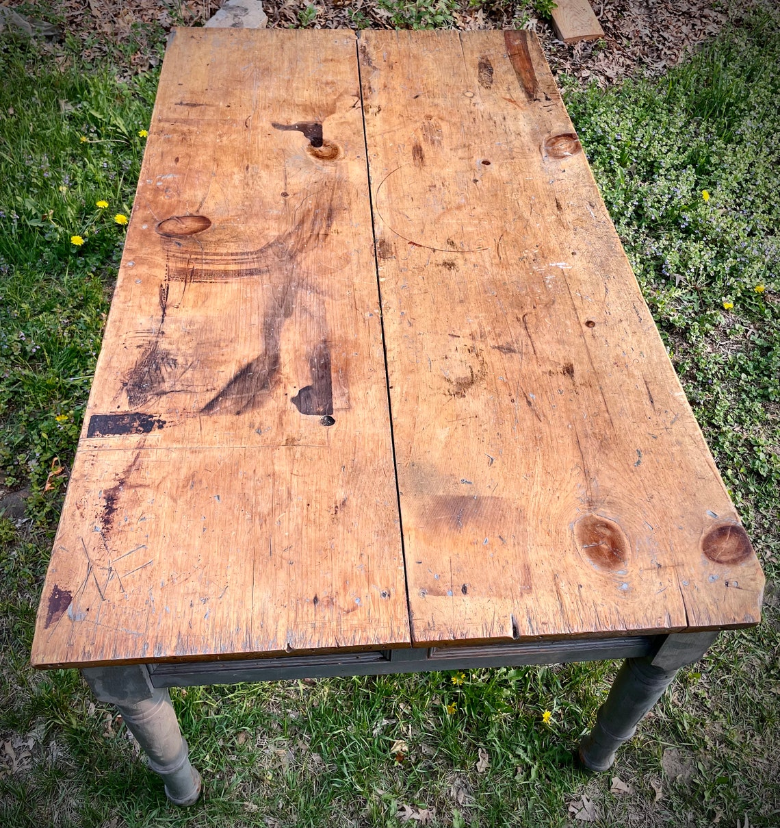 Antique Wood Farm Table With Drawers - Etsy