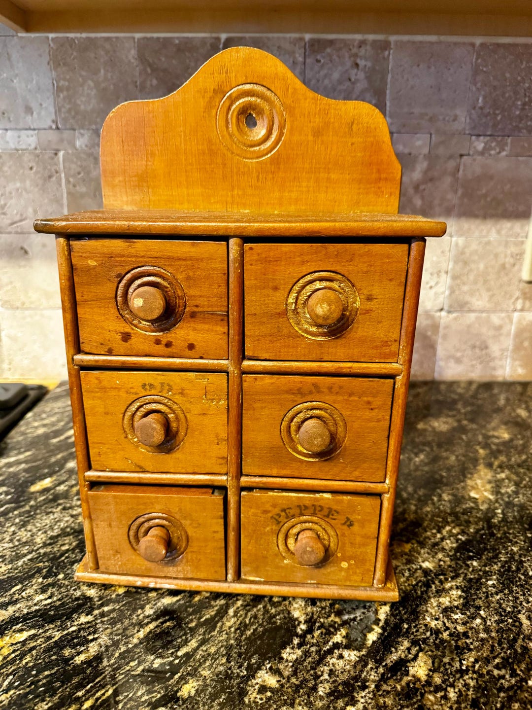 Antique 6 Drawer Spice Cabinet Wall or Counter Mount Primitive Vintage ...