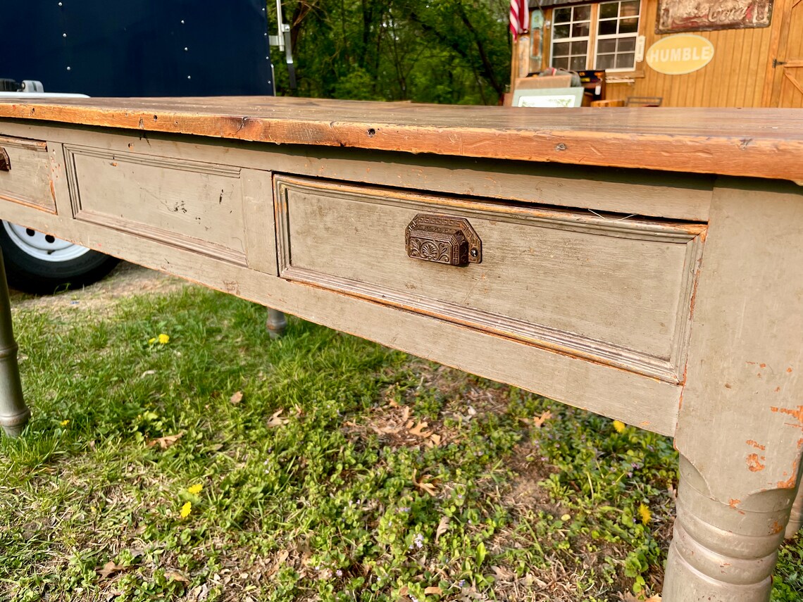 Antique Wood Farm Table With Drawers - Etsy