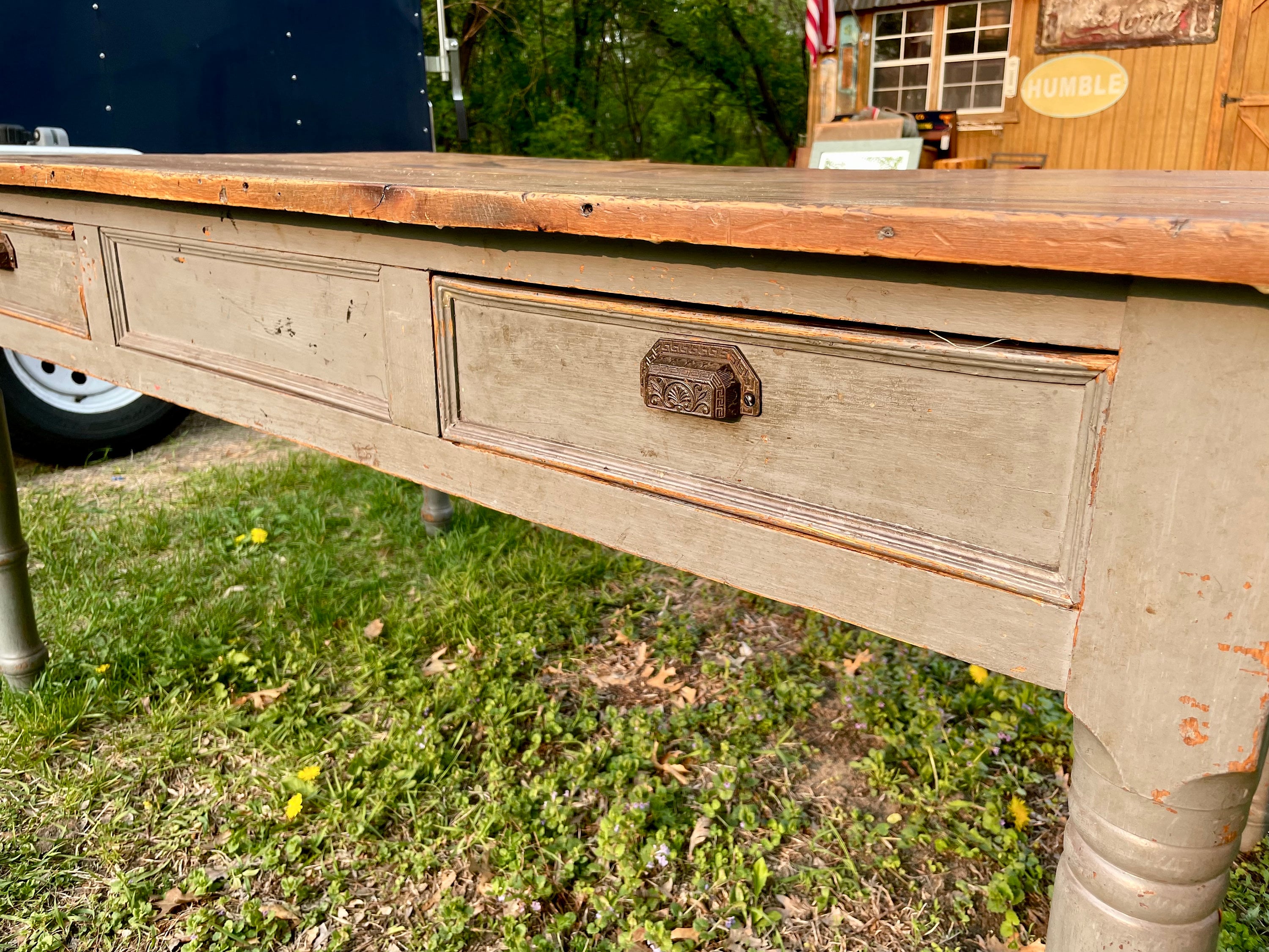 Antique Wood Farm Table With Drawers - Etsy