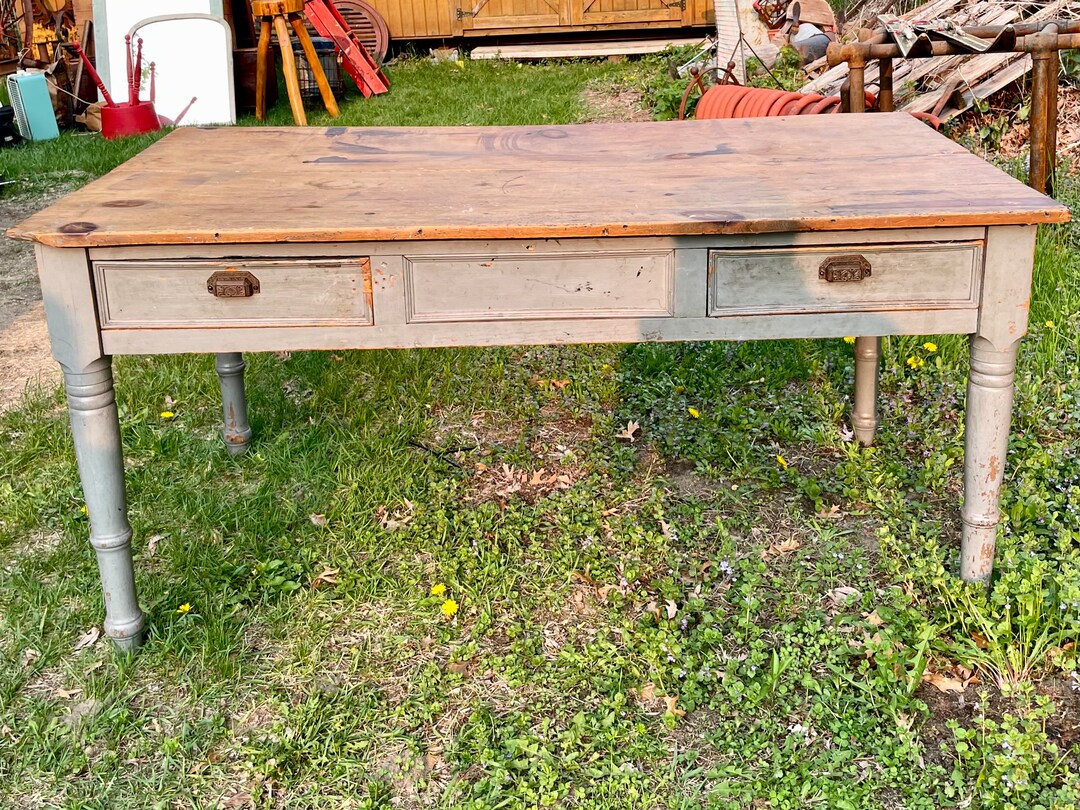 Antique Wood Farm Table With Drawers - Etsy