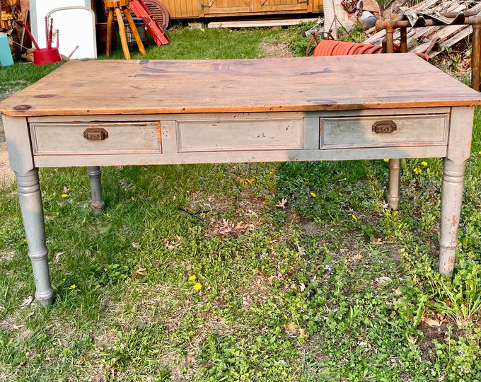 Antique Wood Farm Table With Drawers - Etsy