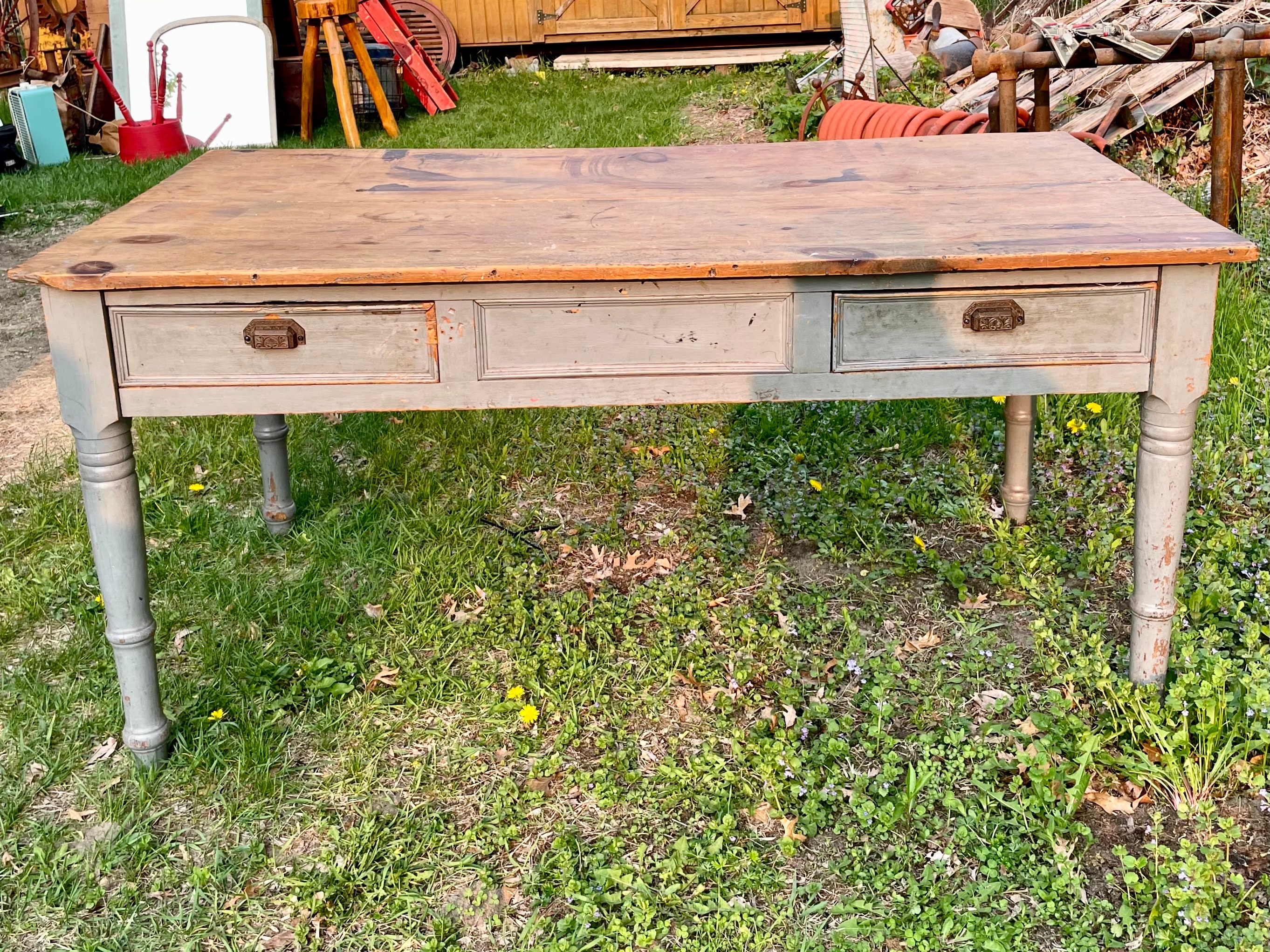 Antique Wood Farm Table With Drawers - Etsy