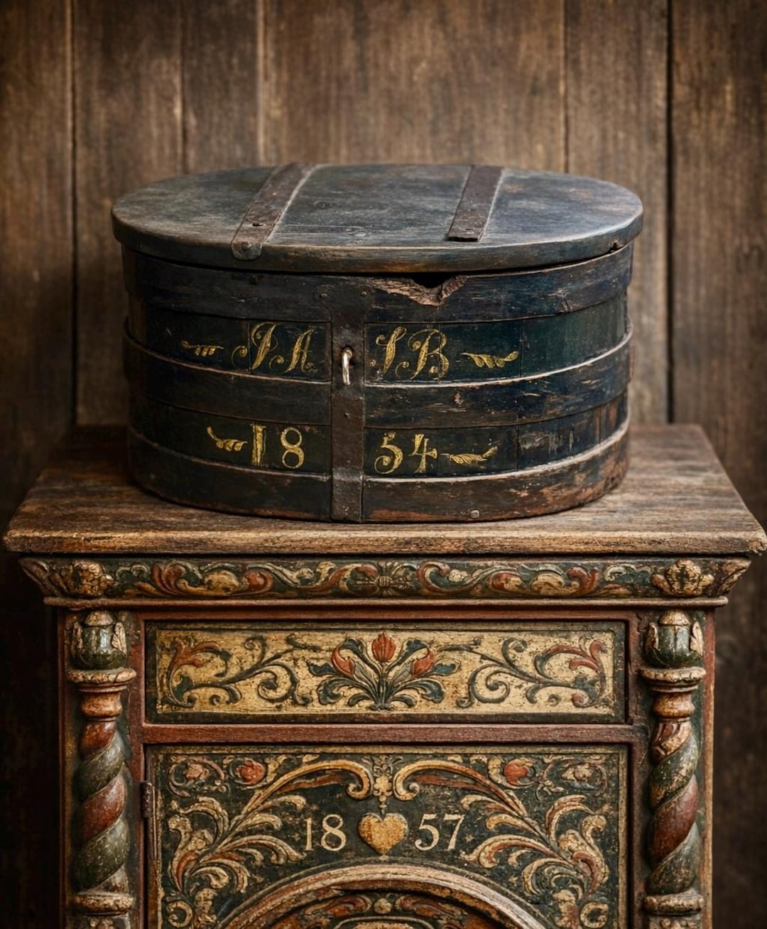 Primitive Swedish Bentwood Chest Trunk Forged Iron Straps 1853 With Key ...