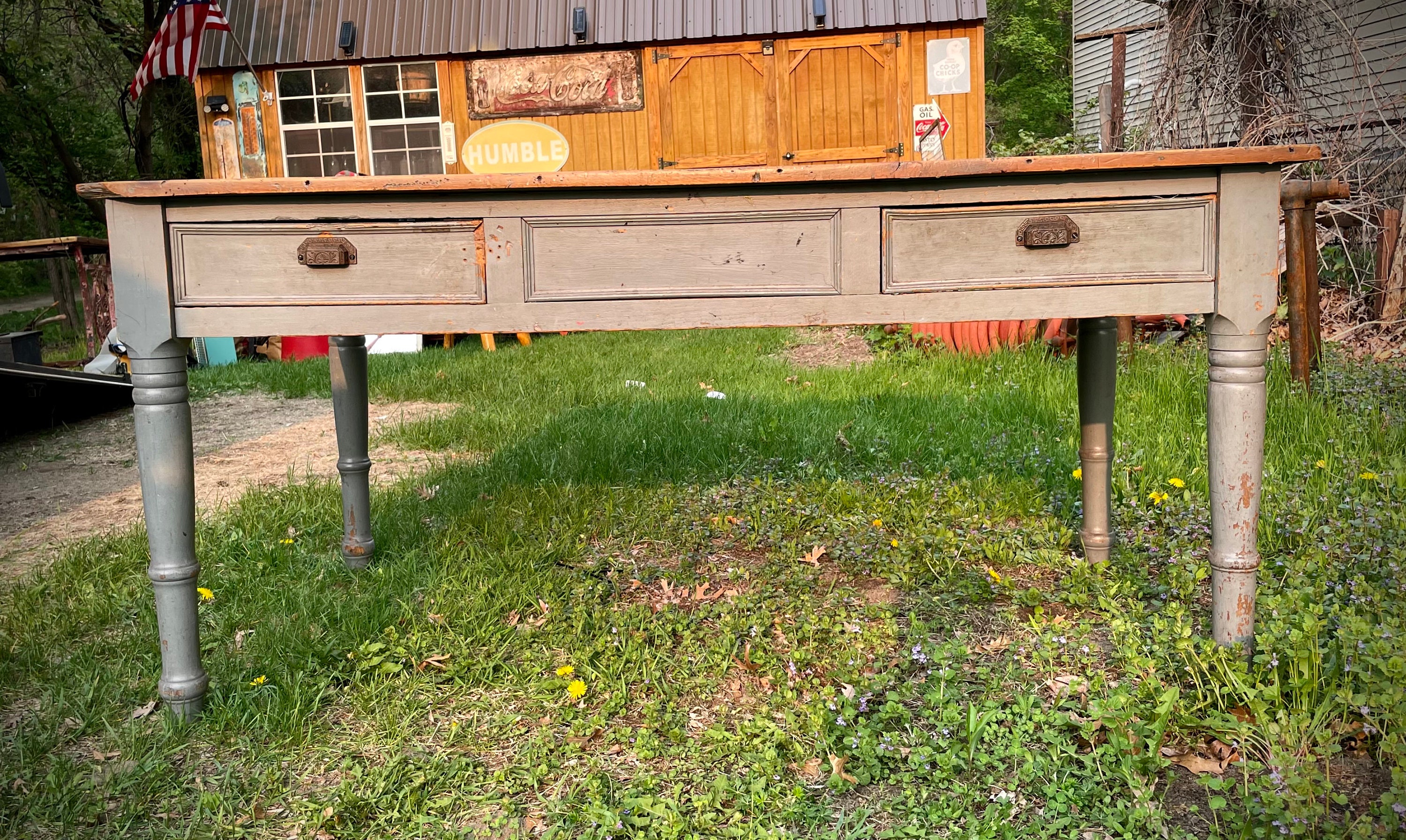 Antique Wood Farm Table With Drawers - Etsy