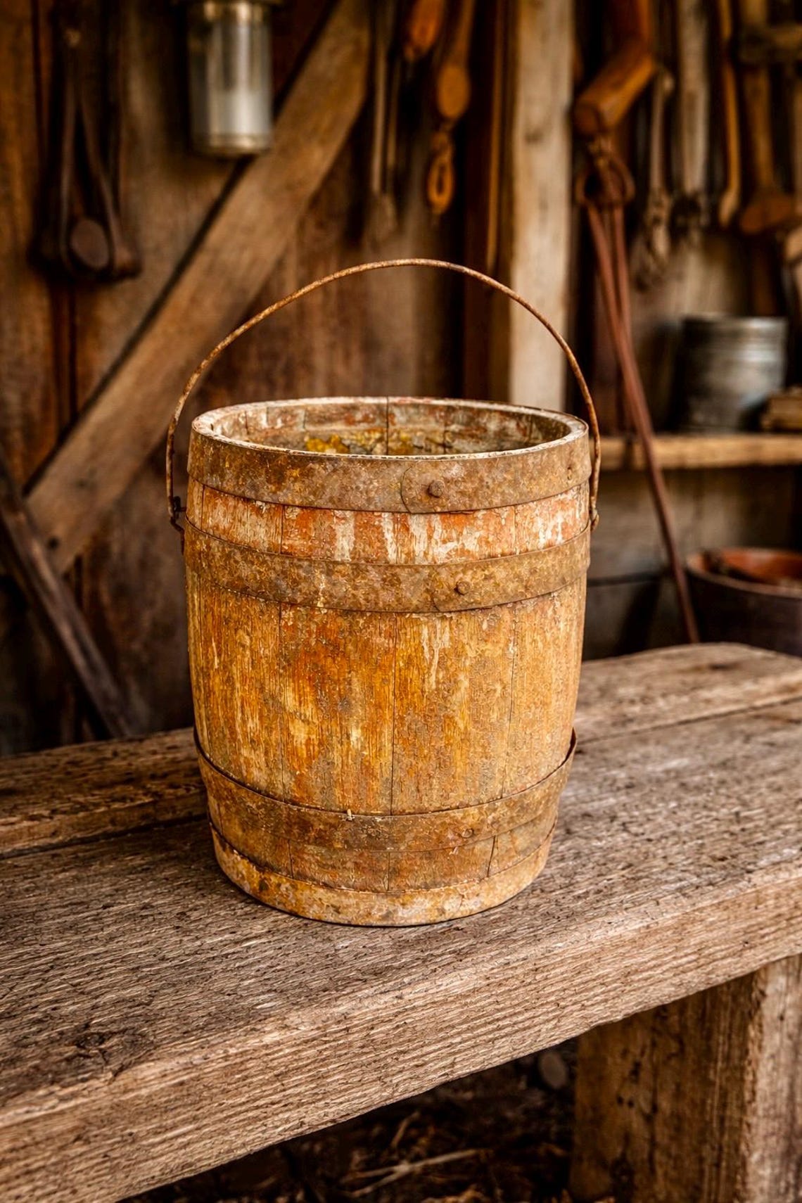 Antique Wood Paint Bucket Barrel Oak - Etsy