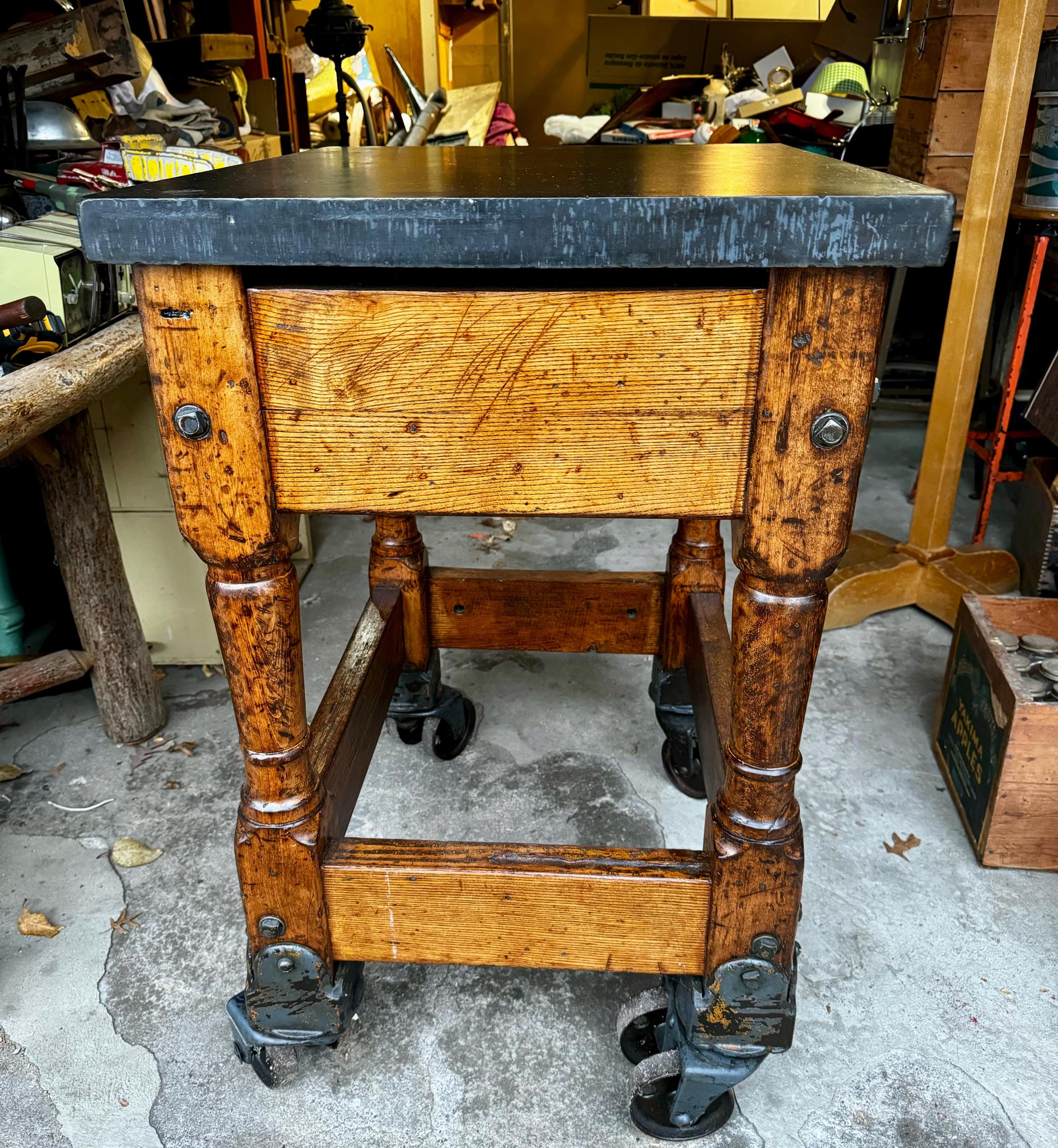 Antique Turtle Table, Antique Printer's Table, Industrial Die Cart ...