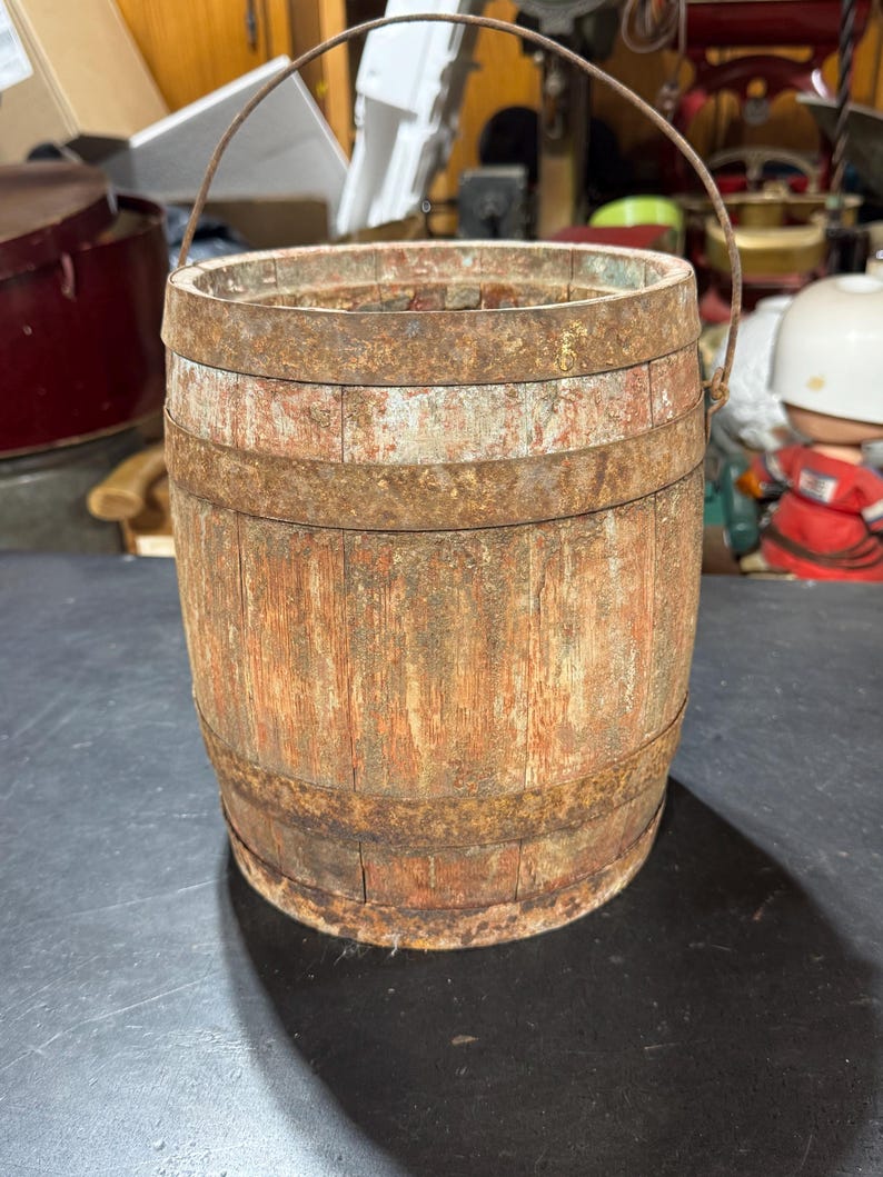 Antique Wood Paint Bucket Barrel Oak - Etsy
