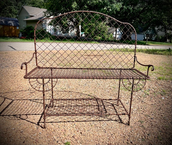 Antique Victorian Wrought Iron Wire Bench - Etsy