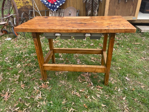 Antique Wood Workbench With Drawer | Etsy
