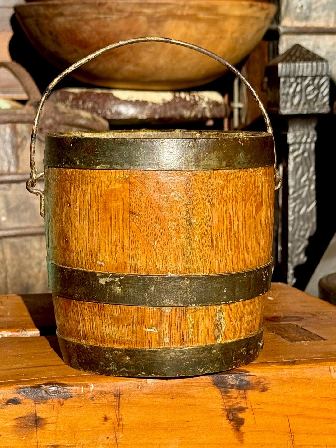 Antique Wood Paint Bucket Small Size - Etsy