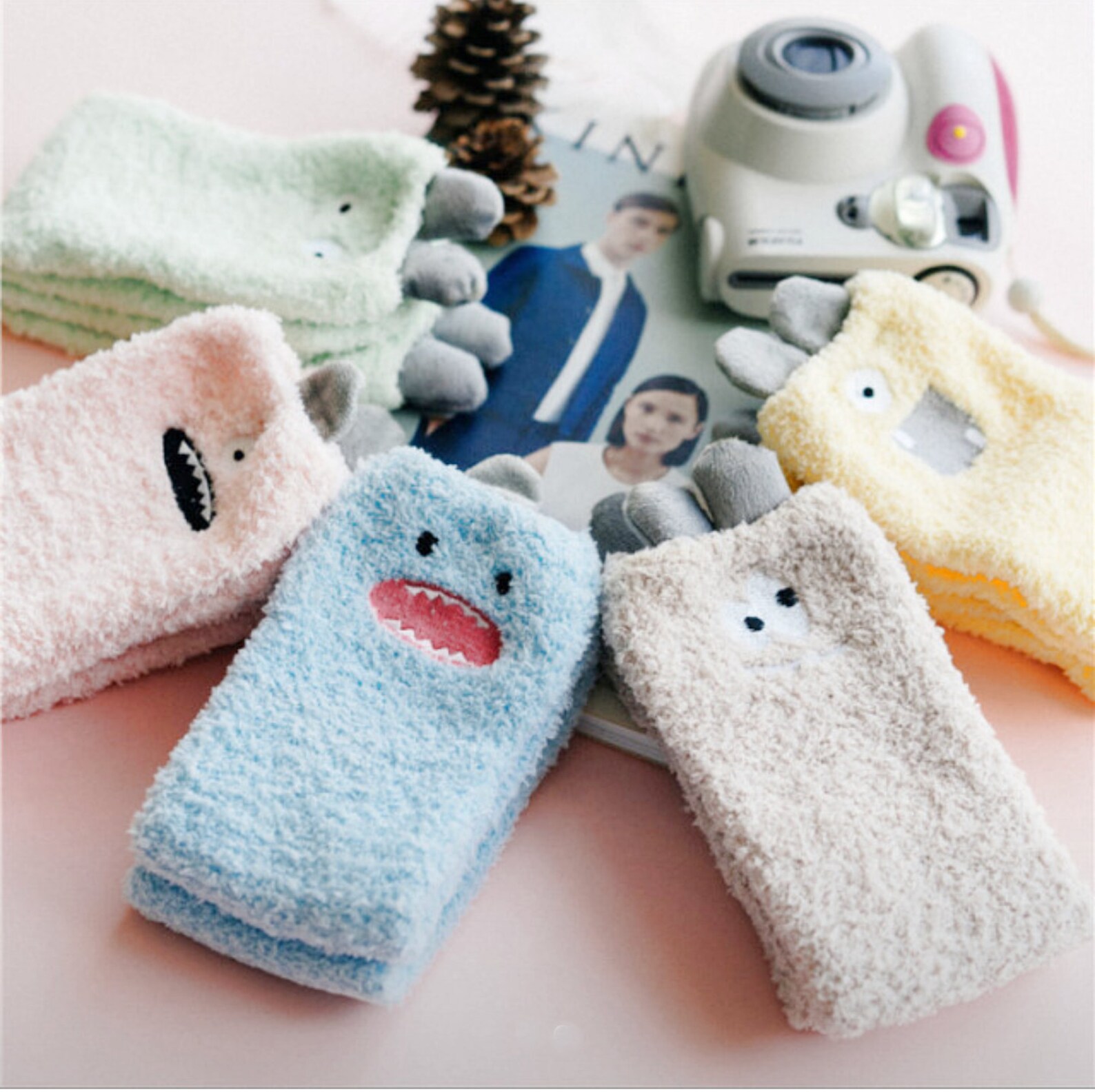 Cute Monster Fuzzy Socks, Soft Socks, Warm Socks, Cute Socks, Cozy ...