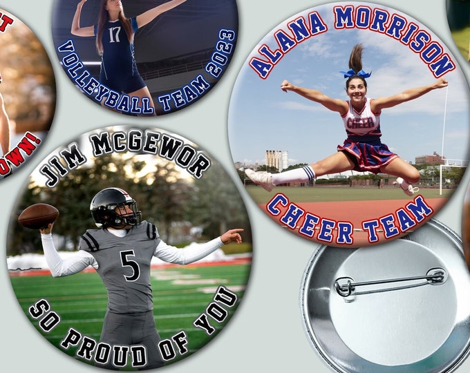 Sports Team Button, Personalized Pins for School Teams, Team Mom Dad ...