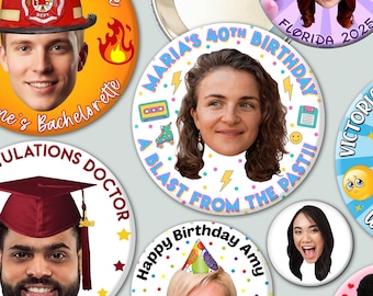 Custom Face Cut-out Buttons | Funny Pin Badges for Birthdays, Weddings ...