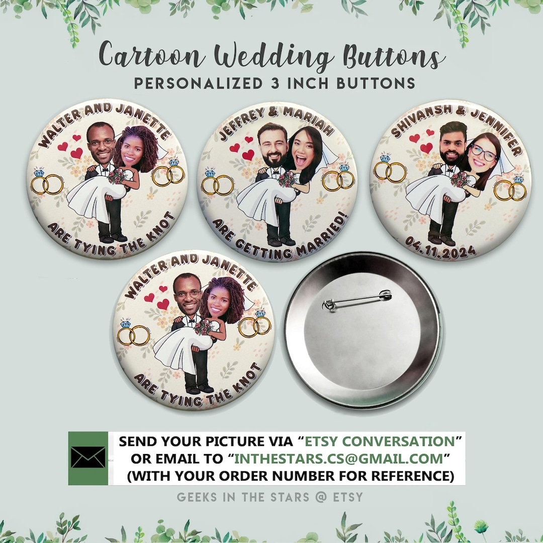 Save the Date Pin Back Buttons: 3 Inch Bride and Groom Custom Wedding ...