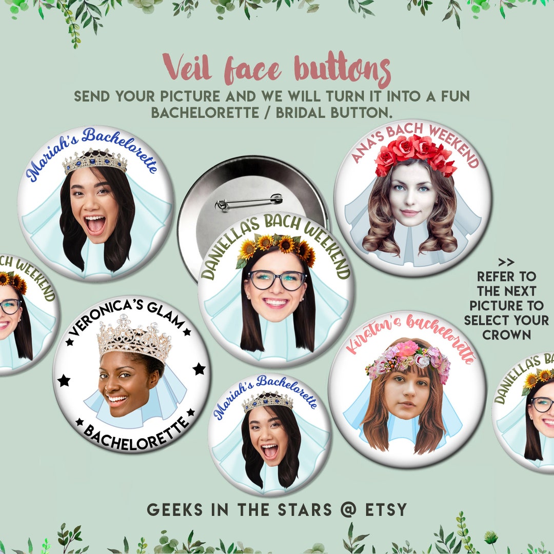 Custom Bride Photo Buttons: Bachelorette Party Favors, Bridal Shower ...