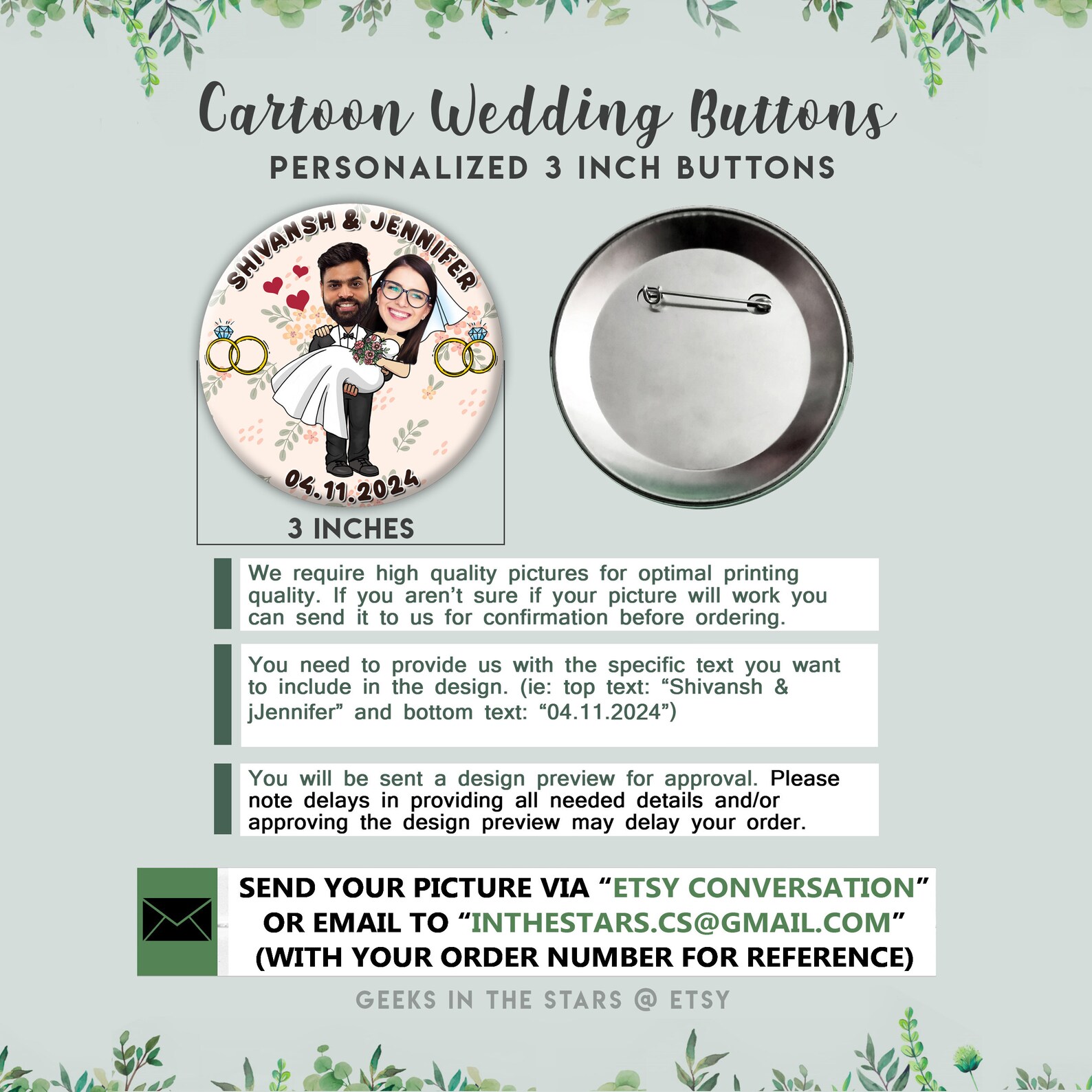 Save the Date Pin Back Buttons: 3 Inch Bride and Groom Custom Wedding ...