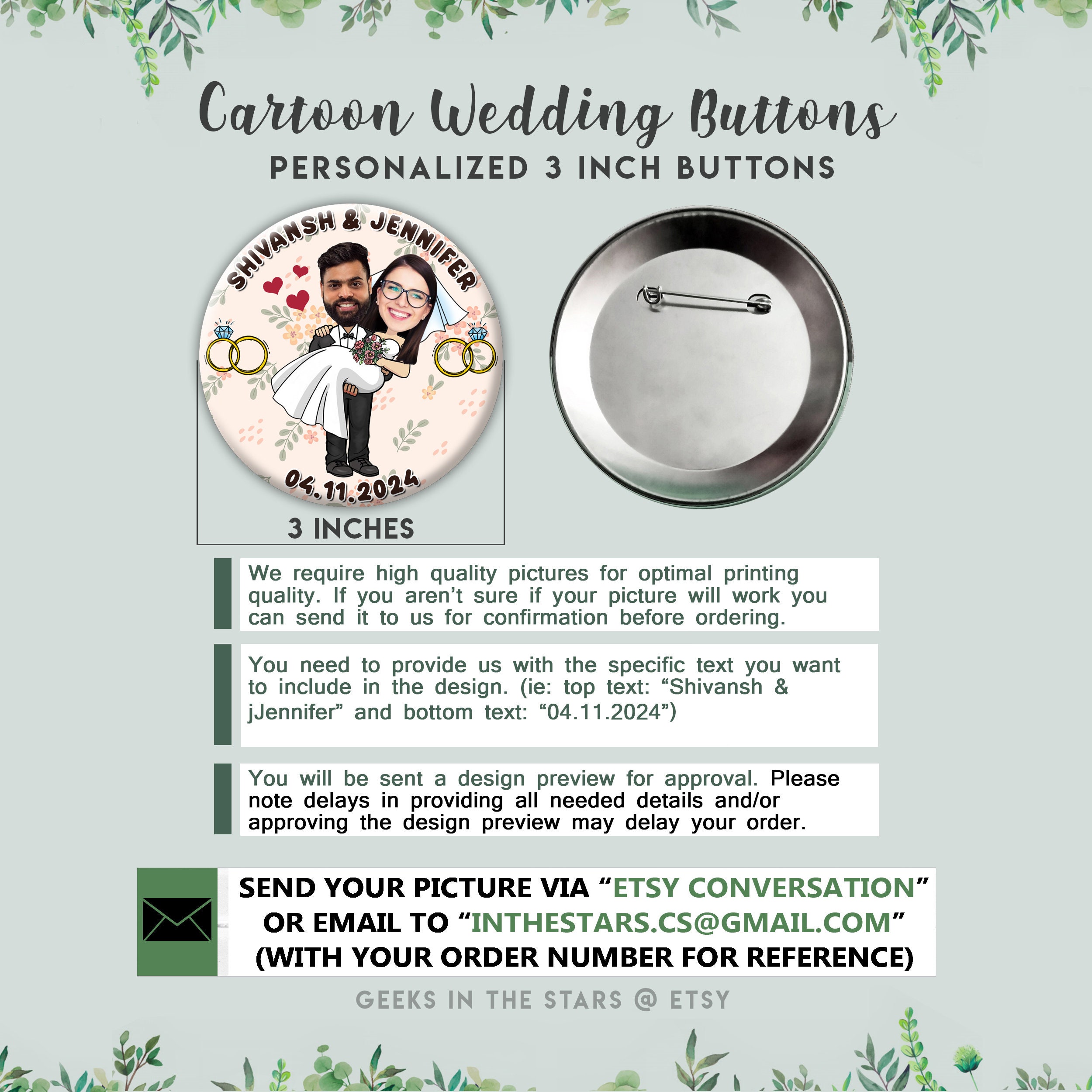 Save the Date Pin Back Buttons: 3 Inch Bride and Groom Custom Wedding ...
