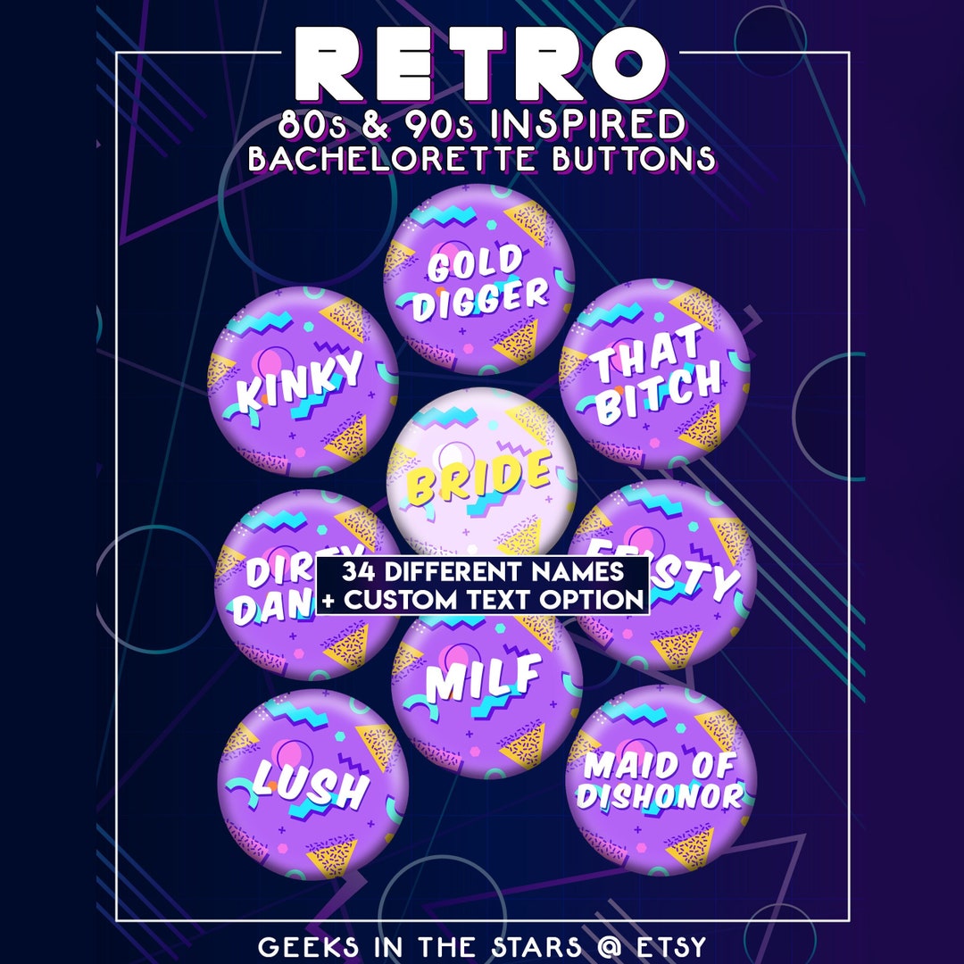 Retro 80s 90s Bachelorette Party Pin Buttons - Custom Bridal Shower ...