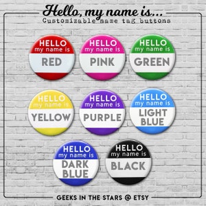 Reusable Name Tag Buttons: Hello My Name Is. Blank DIY Pins (2.25" and ...