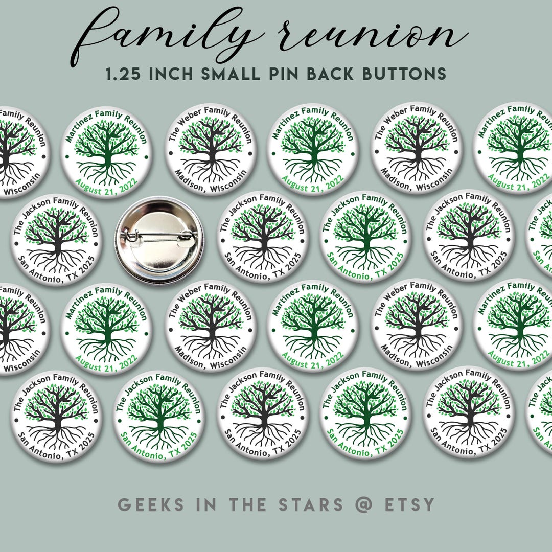 Family Reunion Custom Buttons: Personalized Family Tree Last Name Pins ...