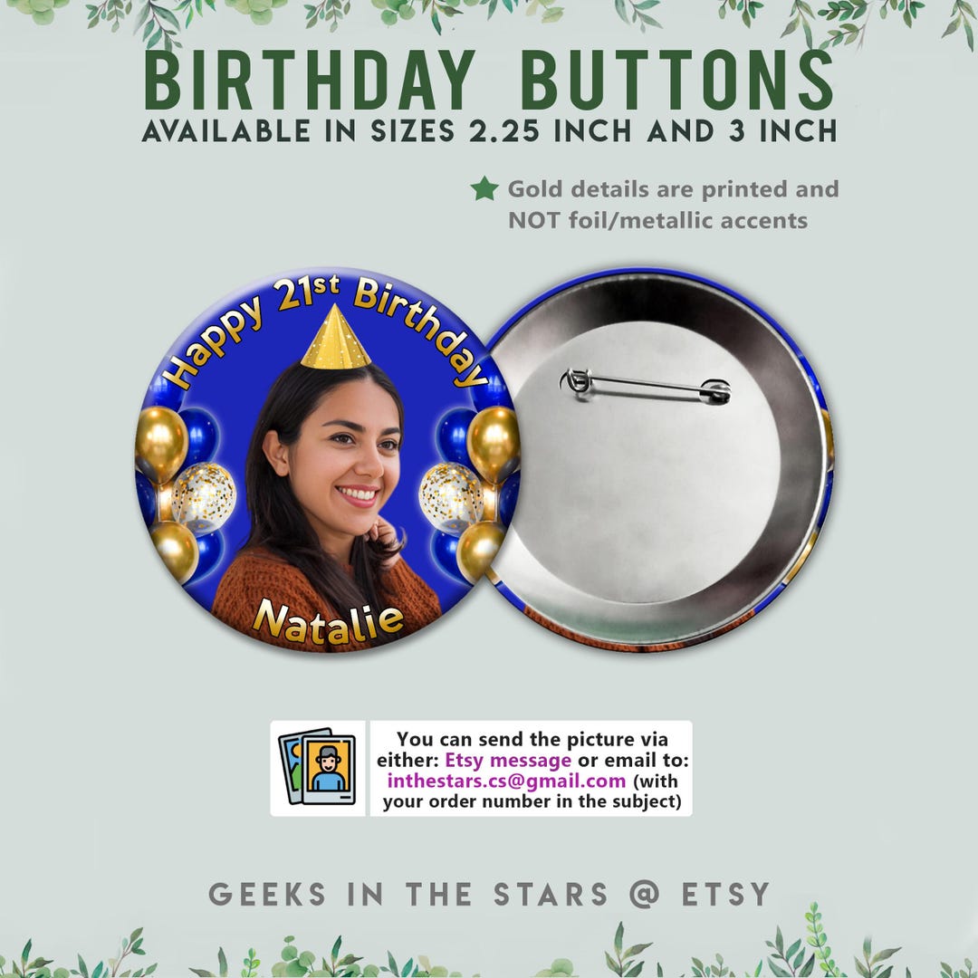 Personalized Birthday Pinback Buttons: Custom Photo Party Favors. 2 25 ...