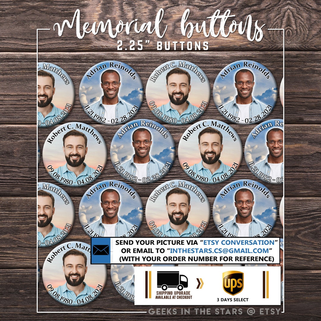 Custom Memorial Buttons - Personalized Funeral Metal Pin Backs - 2.25 ...