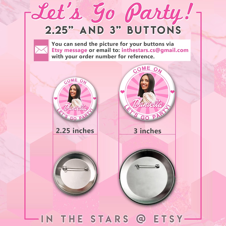 Custom Party Pin Buttons: Pink Theme Favors (2.25" and 3") - Etsy