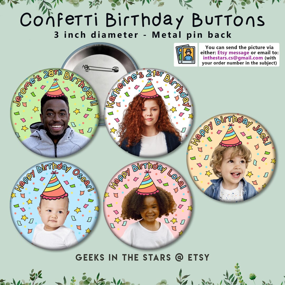 Birthday Custom Pin Back Buttons: Personalized Photo Milestone Bday ...
