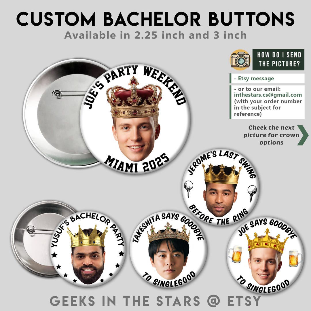 Custom Bachelor Buttons: Groom Party Favor Pins (2.25" and 3") - Etsy