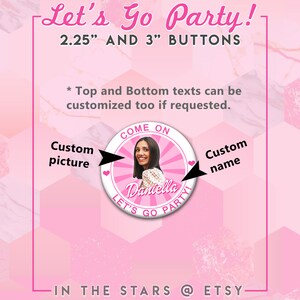 Custom Party Pin Buttons: Pink Theme Favors (2.25" and 3") - Etsy